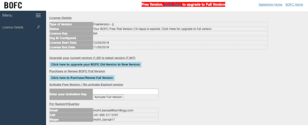 Switch BOFC Licence from one Salesforce org to another